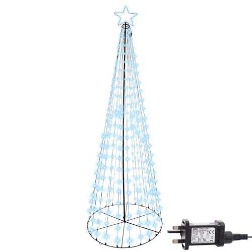 4.6FT Cone Tree Maypole Christmas Tree Star Tree Topper 8 Modes/Timer ...