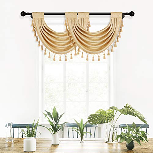 "ELKCA Thick Chenille Waterfall Swag Valances for Living Room Gold ...