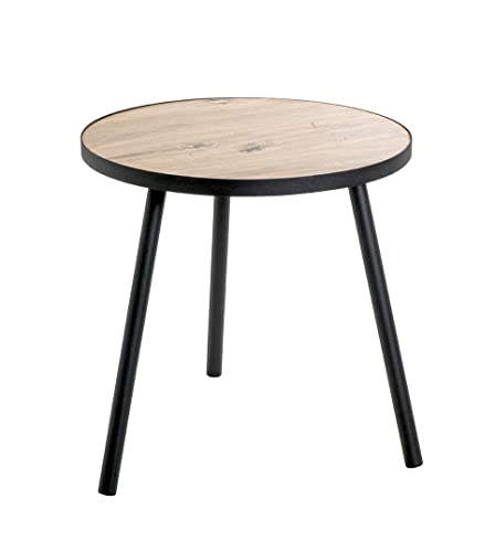 HAKU Möbel End Table Oak, Black, Mdf, Metal - Size: H 52 cm X Ø 50 cm ...