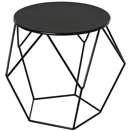 HOMCOM Round Side Table, Minimalist End Table with Steel Frame, Small ...