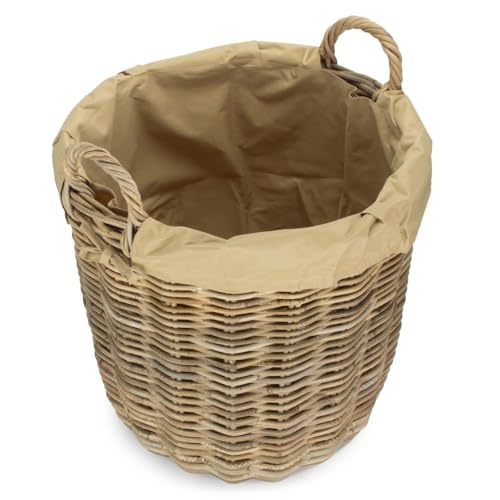 Red Hamper Small Tall Round Fireside Grey Rattan Log Basket With ...
