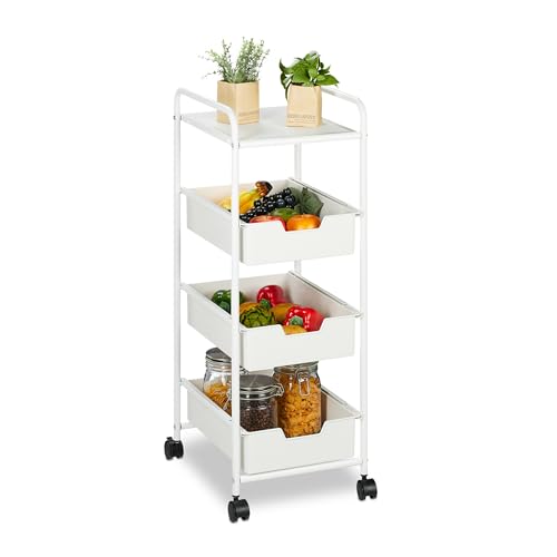 Relaxdays Storage Trolley, 3 Drawers, Cart for Kitchen, Bathroom ...