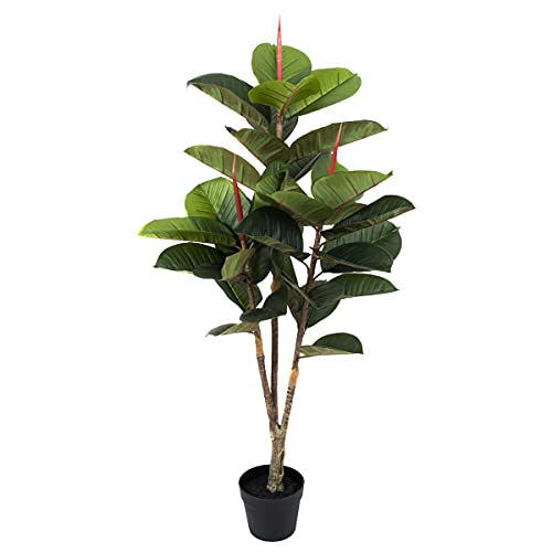 GreenBrokers Artificial Real Touch Rubber Tree x 33 leaves 120cm, Green ...