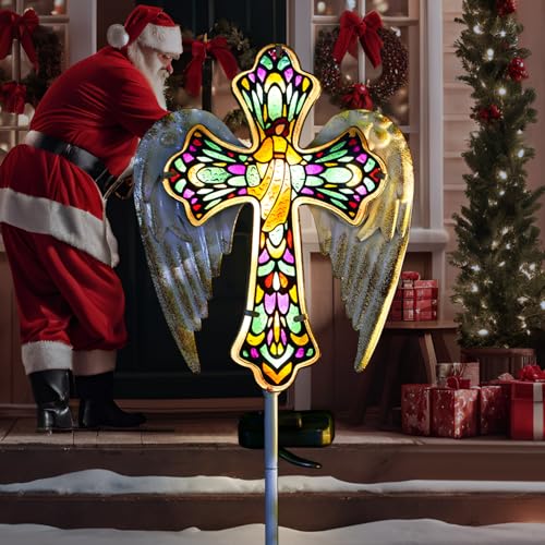 TEDOF Solar Glass Cross Stake Lights, Outdoor Garden Lights,Cemetery ...