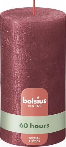 Bolsius Rustic Pillar Candle - Shimmer Red - Pack of 4 - Long Burning ...