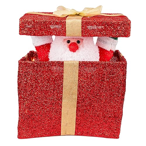 SHATCHI Animated Christmas Pup-up Lighted LED Gift Box-Santa Present ...
