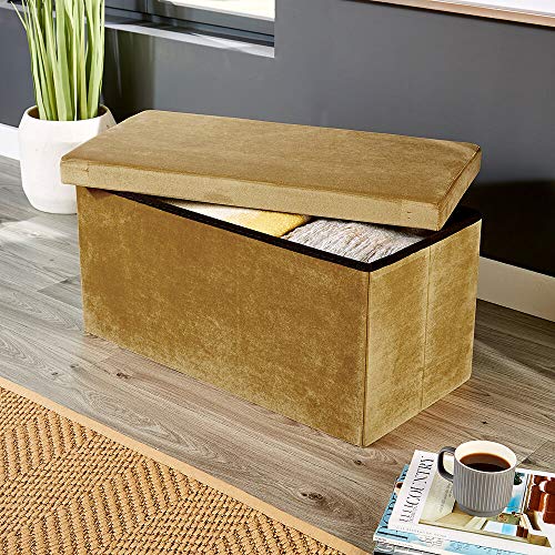 Home Source Large Folding Ottoman Velvet Fabric Storage Chest, Mustard ...