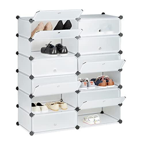 Relaxdays Plastic Shoe Cabinet, Shoe Rack, 12 Compartment Shelving Unit, HWD: 108 x 94 x 37 cm ...