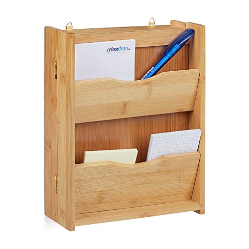 Relaxdays Bamboo Key Cabinet with 6 Hooks, Closes Magnetically, Hanging ...