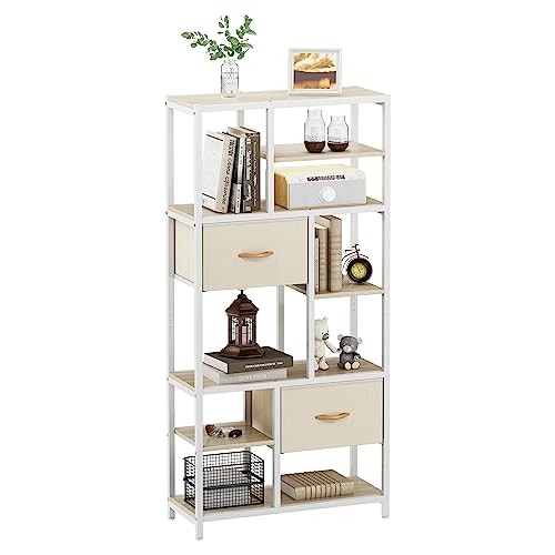 YITAHOME Bookshelf with Drawers, 7-Tier Bookcase with Steel Frame ...