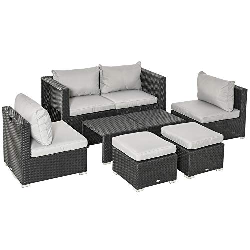 Outsunny 8 Pieces Rattan Garden Furniture Set, Garden Corner Sofa Set ...