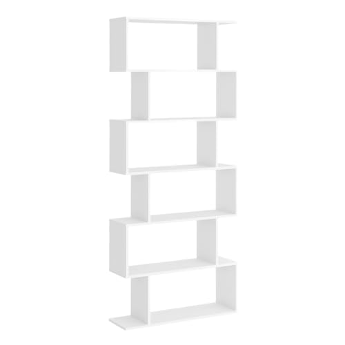 HOMCOM Bookcase, 6 Tier Shelf S Shaped Bookshelf, Storage Unit, Display ...