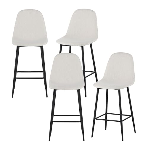 BAÏTA Lena Set of 4 White Terry Cloth Bar Stools with Black Metal Base ...