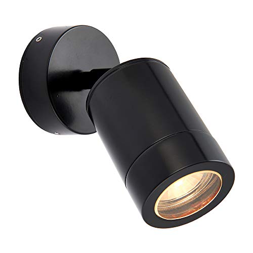 Odyssey Satin Black Exterior Interior Adjustable Outdoor Garden Single GU10 Wall Light Spotlight ...