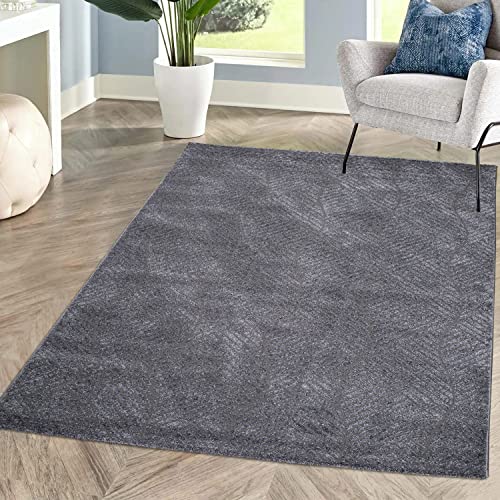 carpet city Short Pile Living Room Rug - Grey/Anthracite - 140 x 200 cm ...