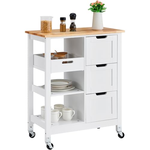 VEVOR Kitchen Island Cart, 26 inch Wood Top Mobile Breakfast Bar ...