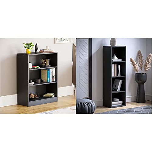 Vida Designs Cambridge 3 Tier Low Bookcase, Black Wooden & Oxford 4 ...