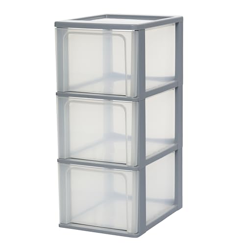 Iris Ohyama Plastic Storage Drawers Unit, 3 Deep Drawers, Grey, Easy ...