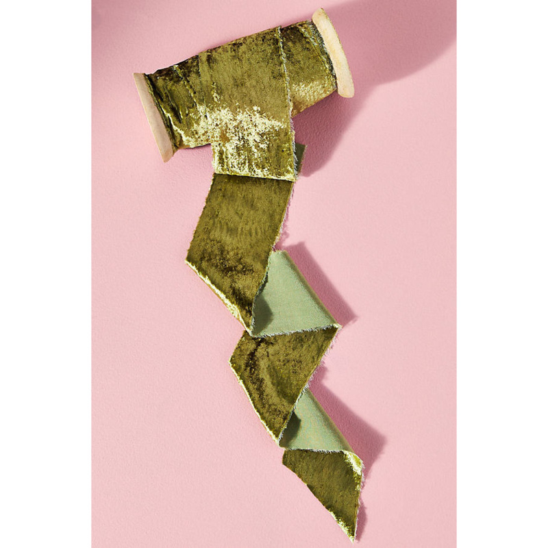 Vintage Fray Green Velvet Thick Gift Wrap Ribbon by Anthropologie ...