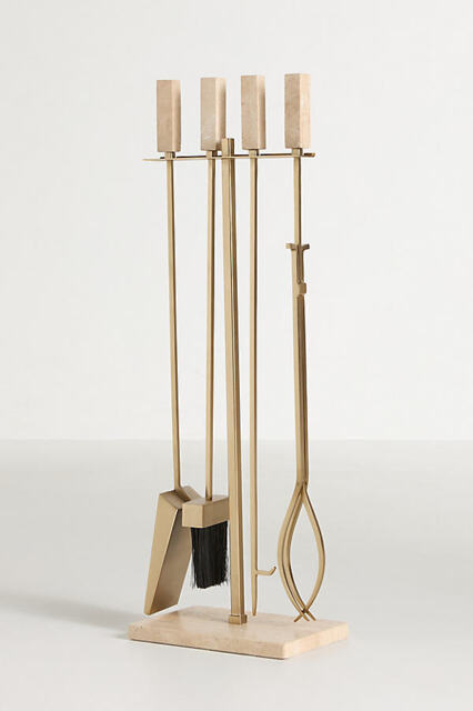 White Travertine Marble Fireplace Tool Set by Anthropologie | ufurnish.com