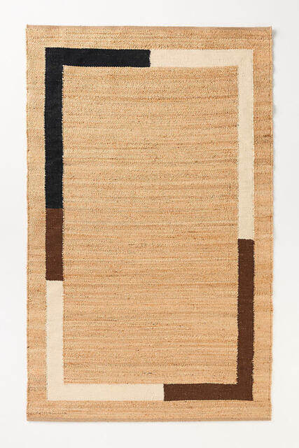 Vela Flatwoven Jute Colourblock-Border Rug by Anthropologie | ufurnish.com