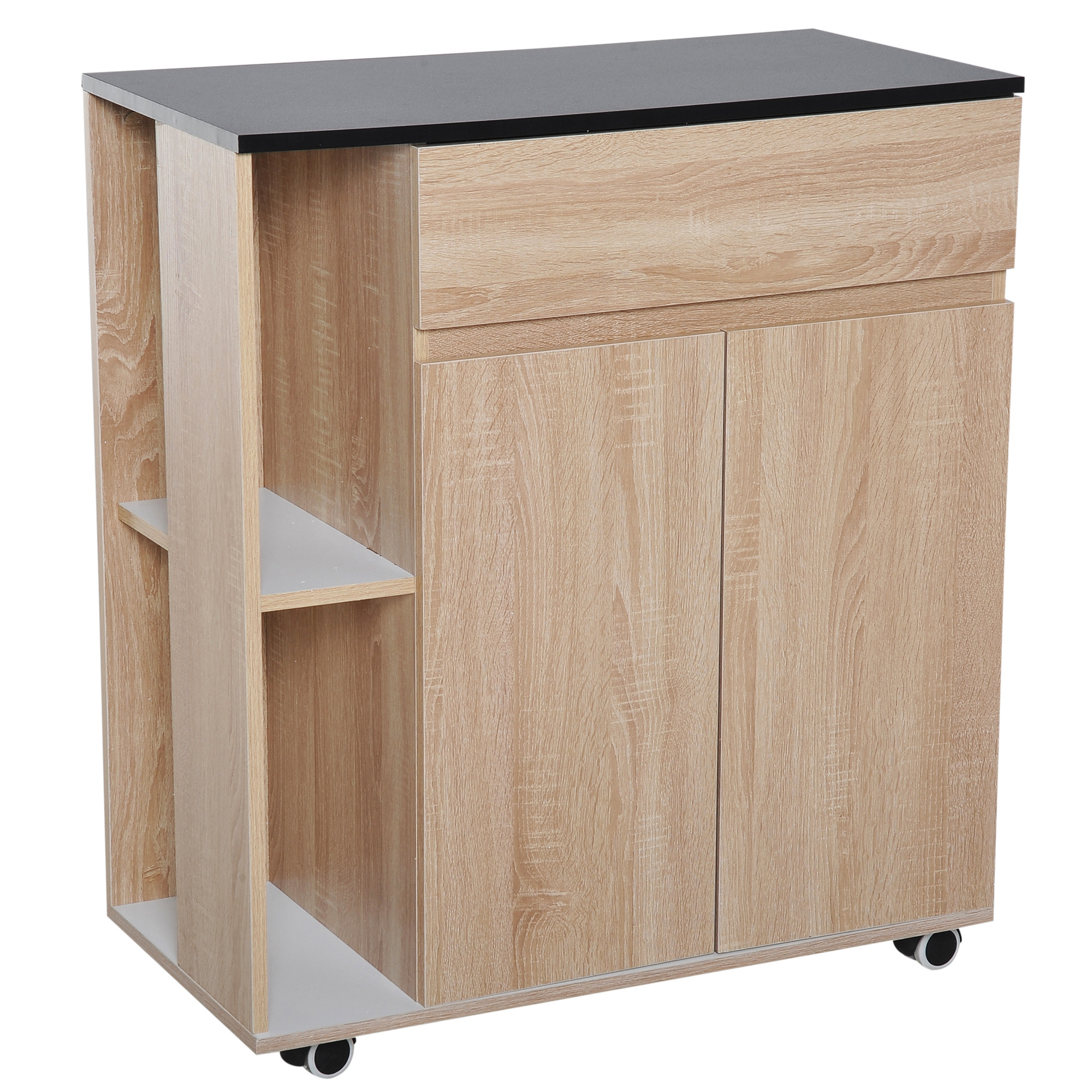 HOMCOM Kitchen Storage Trolley Cart Cupboard Rolling Island Shelves ...