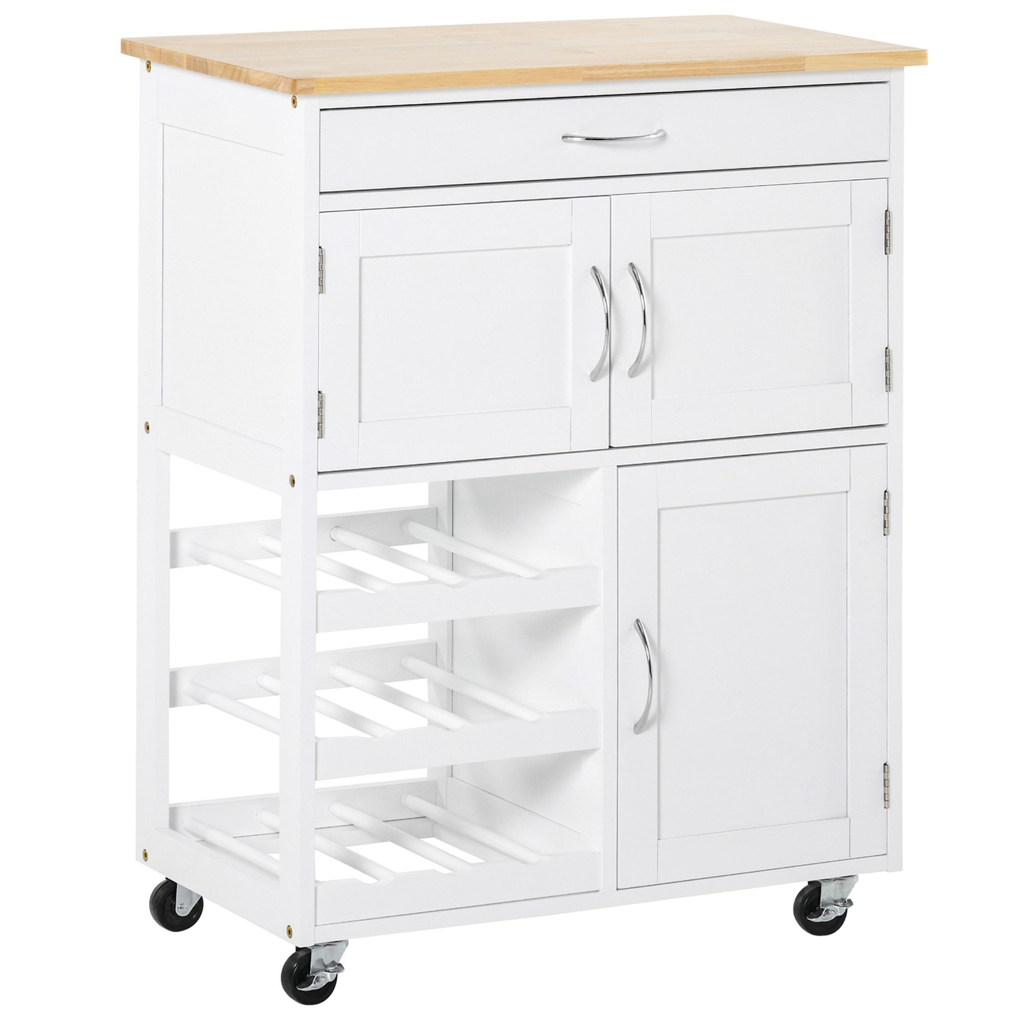 HOMCOM Modern Kitchen Trolley, Rolling Island Storage Cart with Drawer ...