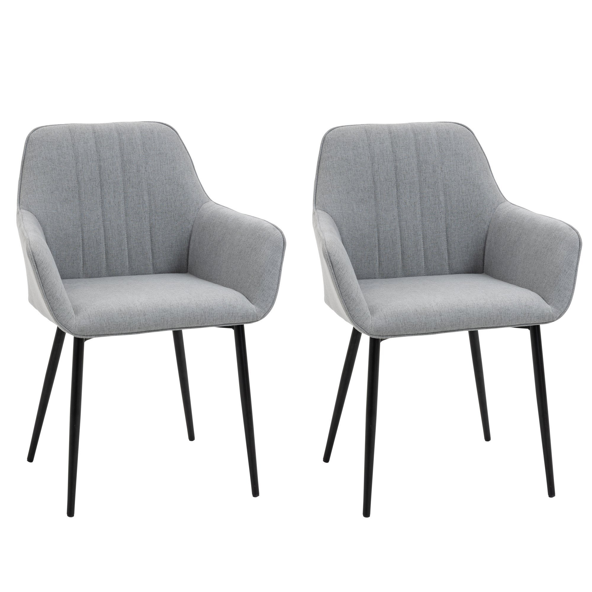 HOMCOM Dining Chairs Upholstered Linen Fabric Accent Chairs with Metal Legs, Set of 2, Light ...