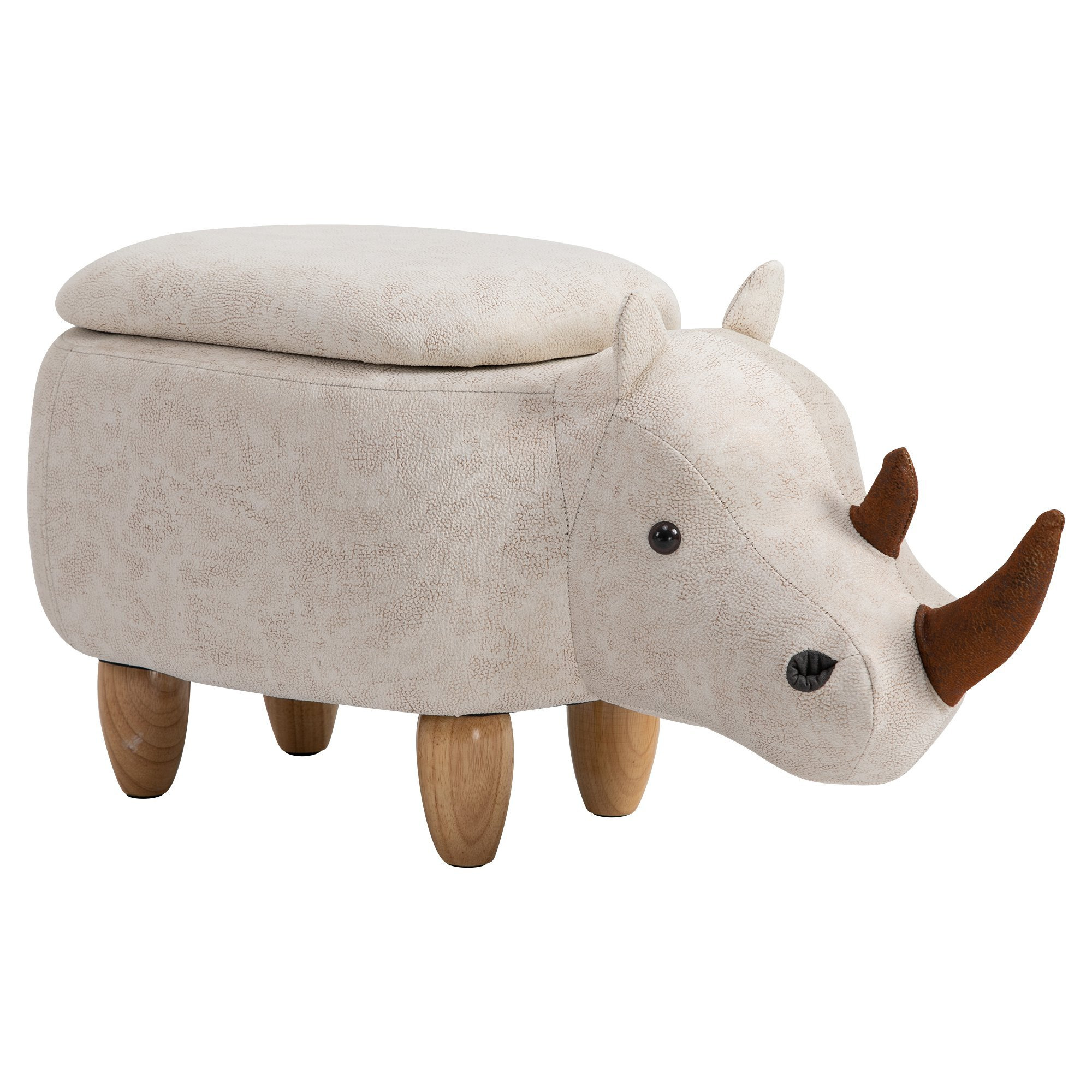 HOMCOM Polyester Upholstered Rhino Storage Stool Cute Decoration ...