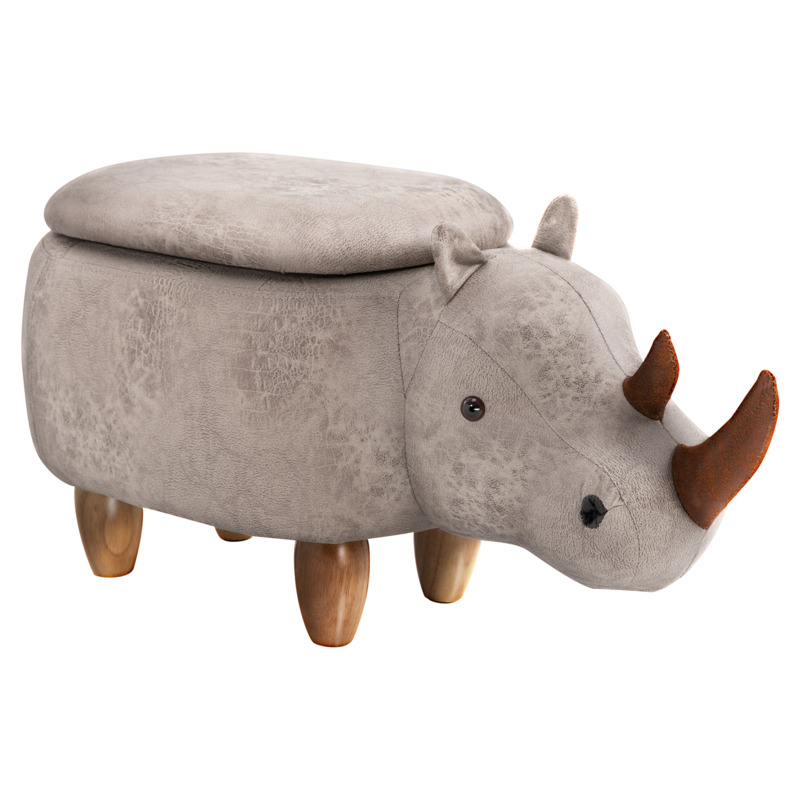 HOMCOM Rhino Storage Stool Cute Decoration Footrest Wood Frame Legs w ...