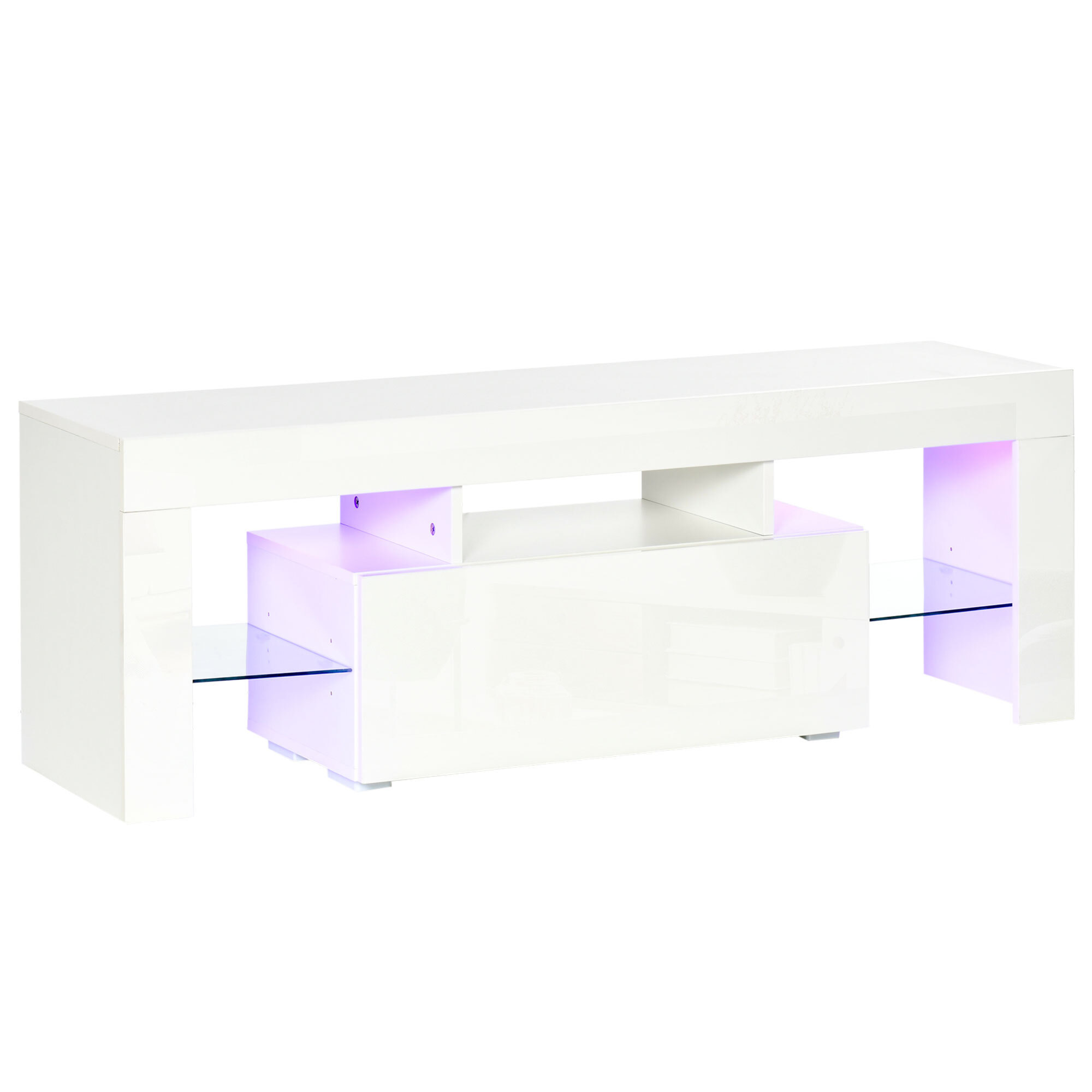 "HOMCOM High Gloss TV Stand Cabinet with LED RGB Lights and Remote ...