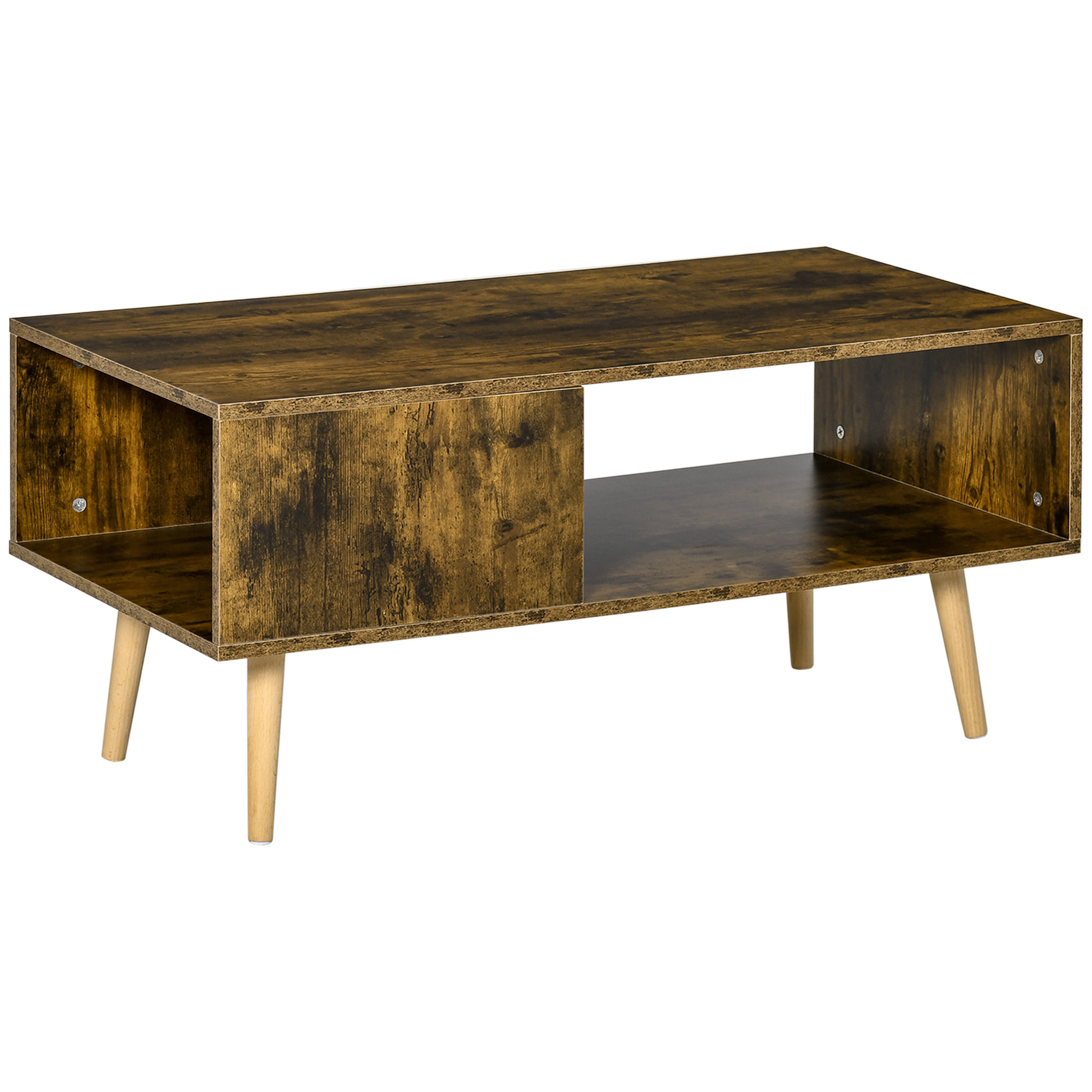 HOMCOM Coffee Table with Open Storage Shelves, Retro Cocktail Table ...