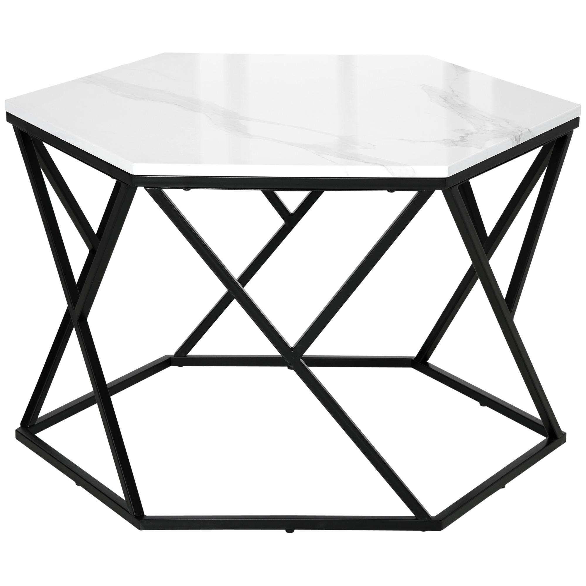 HOMCOM Coffee Table with High Gloss Marble Tabletop, Modern Cocktail ...