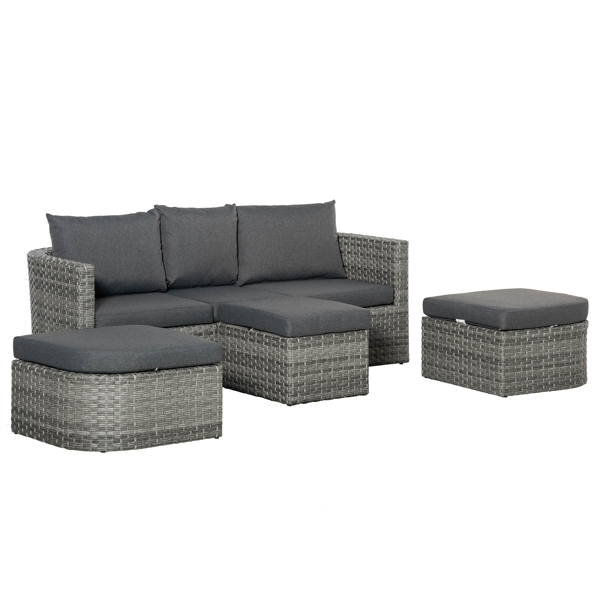 Outsunny Three Pieces Outdoor PE Rattan Sofa Set, Patio Wicker ...