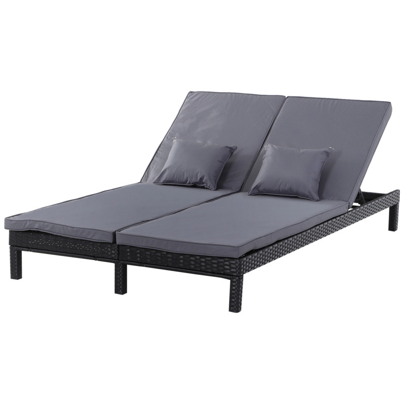 Outsunny 2 Seater Garden Double Rattan Sun Lounger Companion Reclining ...