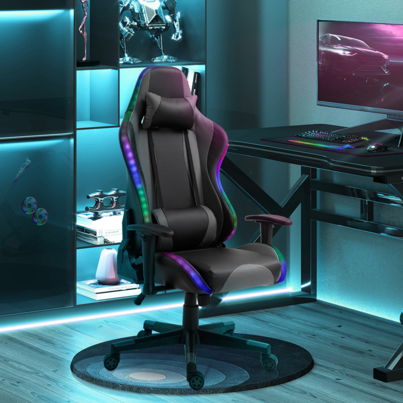 Vinsetto LED Light Racing Chair Ergonomic PU Leather Thick Padding High ...