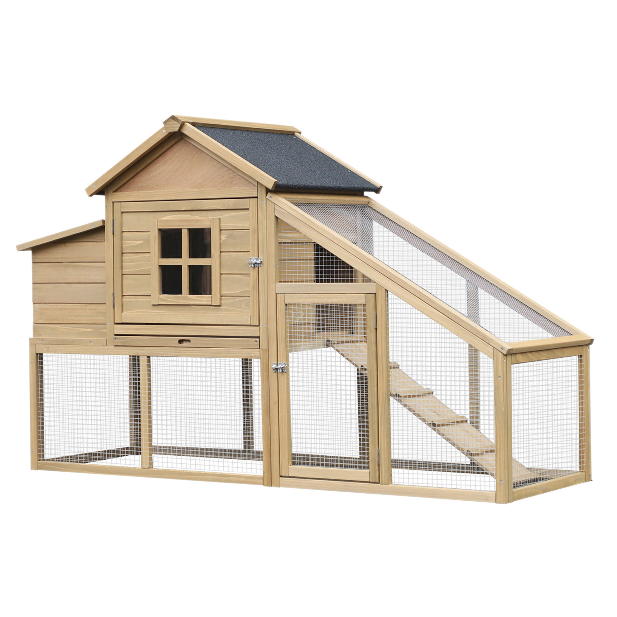 PawHut Chicken Coop, Hen House, Wooden Poultry Habitat with Outdoor Run ...
