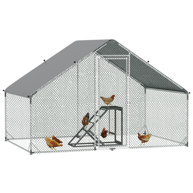PawHut Outdoor Chicken Run with Activity Shelf, Weatherproof Cover ...