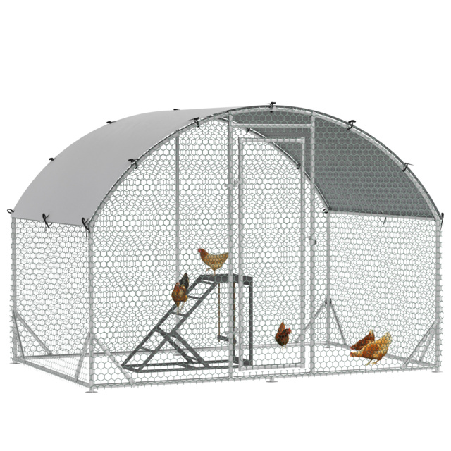 PawHut Walk In Chicken Run, Galvanised Chicken Coop w/ Chicken Activity ...