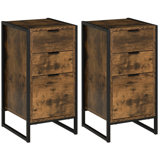 HOMCOM Bedroom Chest of Drawers Set of 2, Industrial 3-Drawer Dresser ...