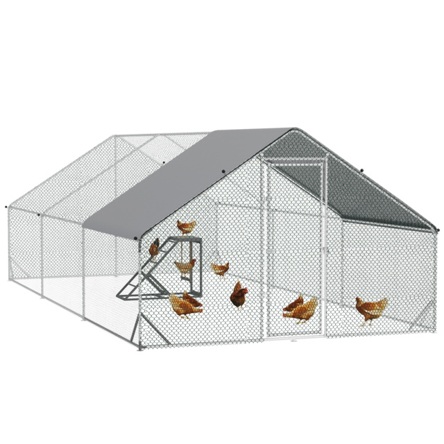 PawHut Walk-in Galvanised Steel Chicken Run with Chicken Activity Shelf ...
