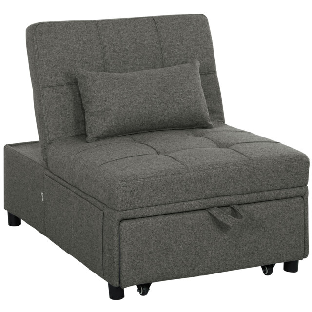 HOMCOM 4-in-1 Single Sofa Sleeper Chair with 3-position Adjustable Back ...