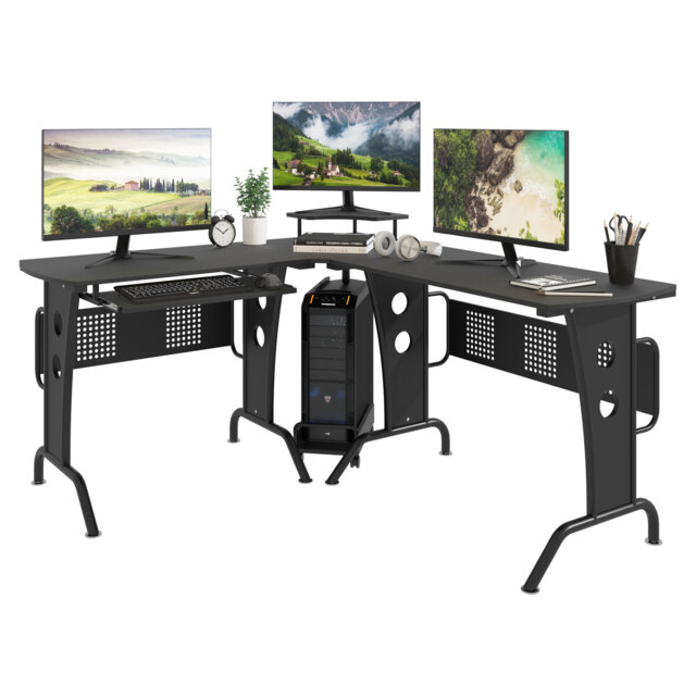 HOMCOM L-Shaped Corner Work Desk Gaming Office w/ Steel Frame CPU Rack ...