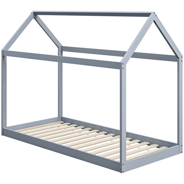 HOMCOM Single Bed Base with House Scandinavian Style, Wooden Bed Frame ...