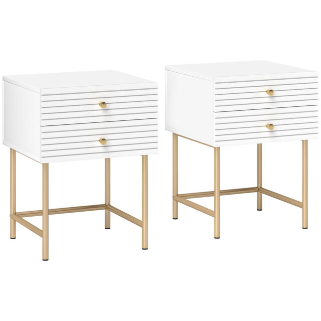 HOMCOM Set of Two Elegant Bedside Tables - White/Gold-Tone by Aosom ...