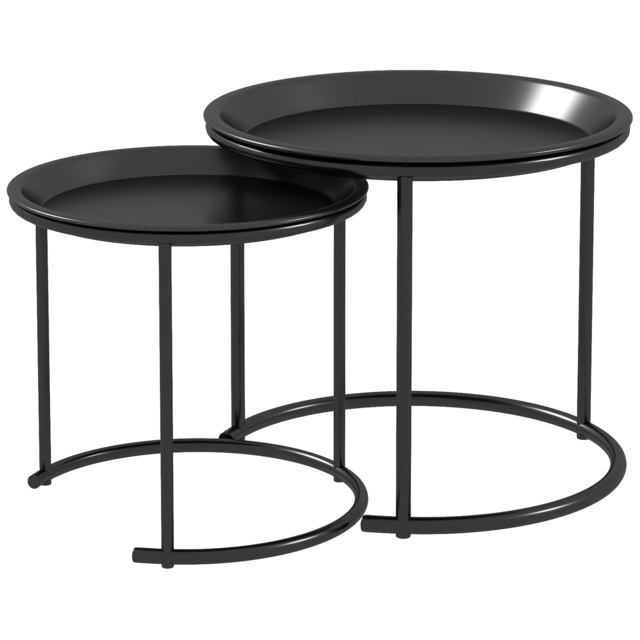 HOMCOM Nesting Tables Set of 2, Side End Table with Removable Tabletop ...