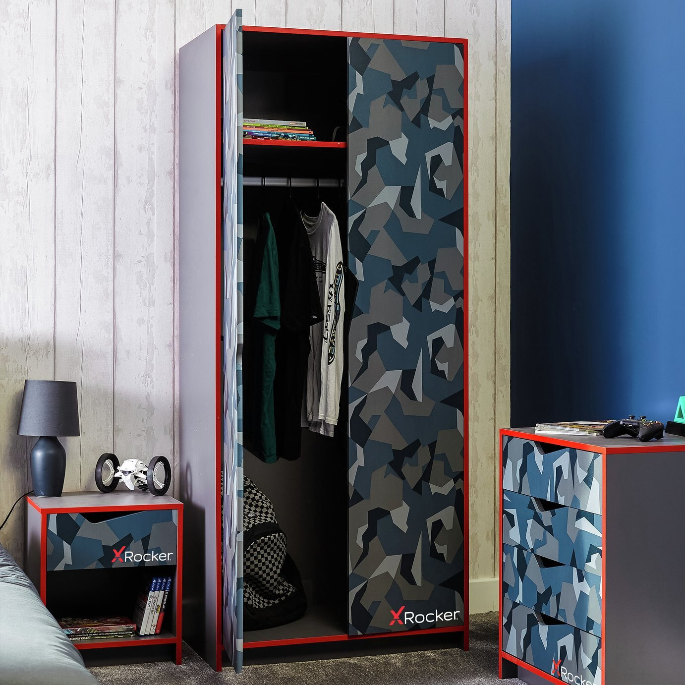 X Rocker Hideout 3 Piece 2 Door Wardrobe Set - Grey Red by Argos ...