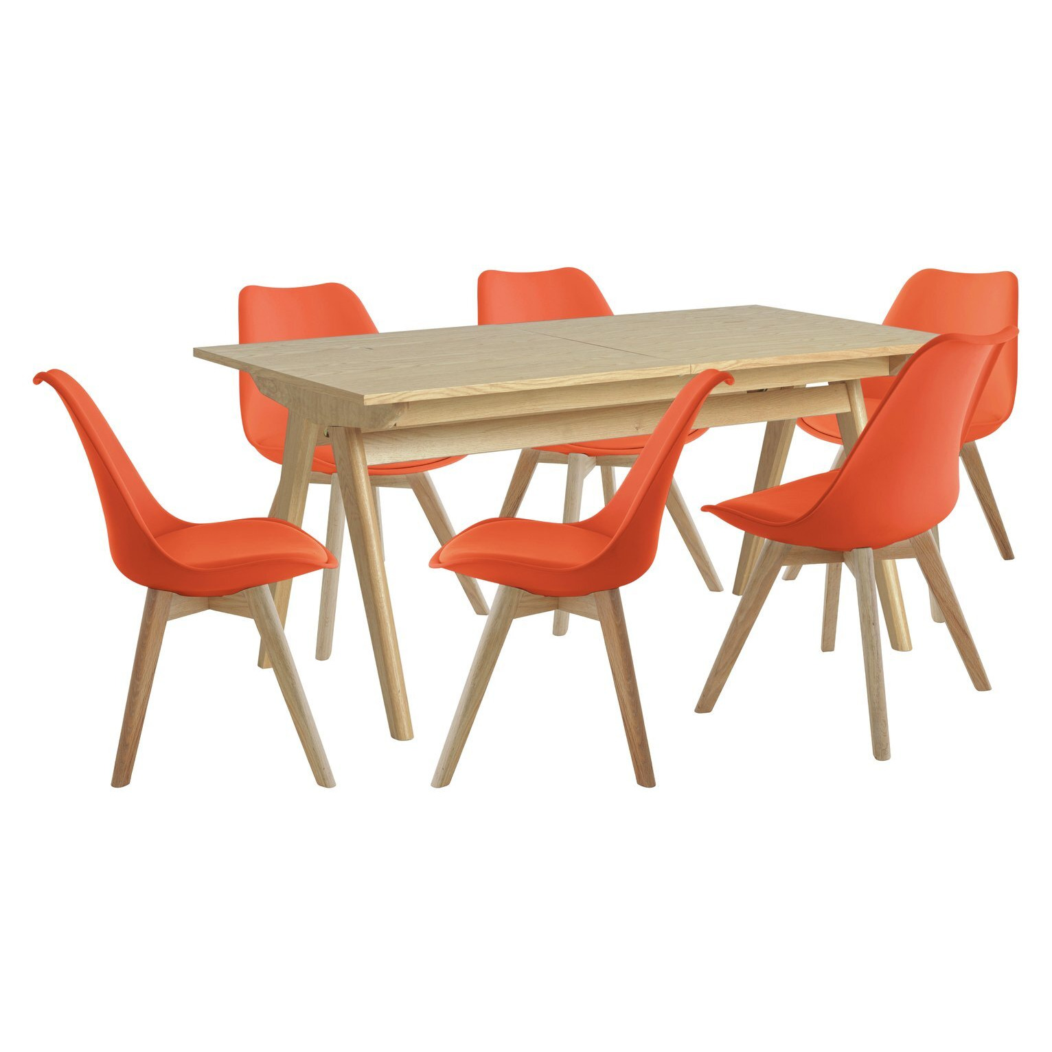 Habitat Jerry Wood Effect Dining Table & 6 Orange Chairs by Argos ...