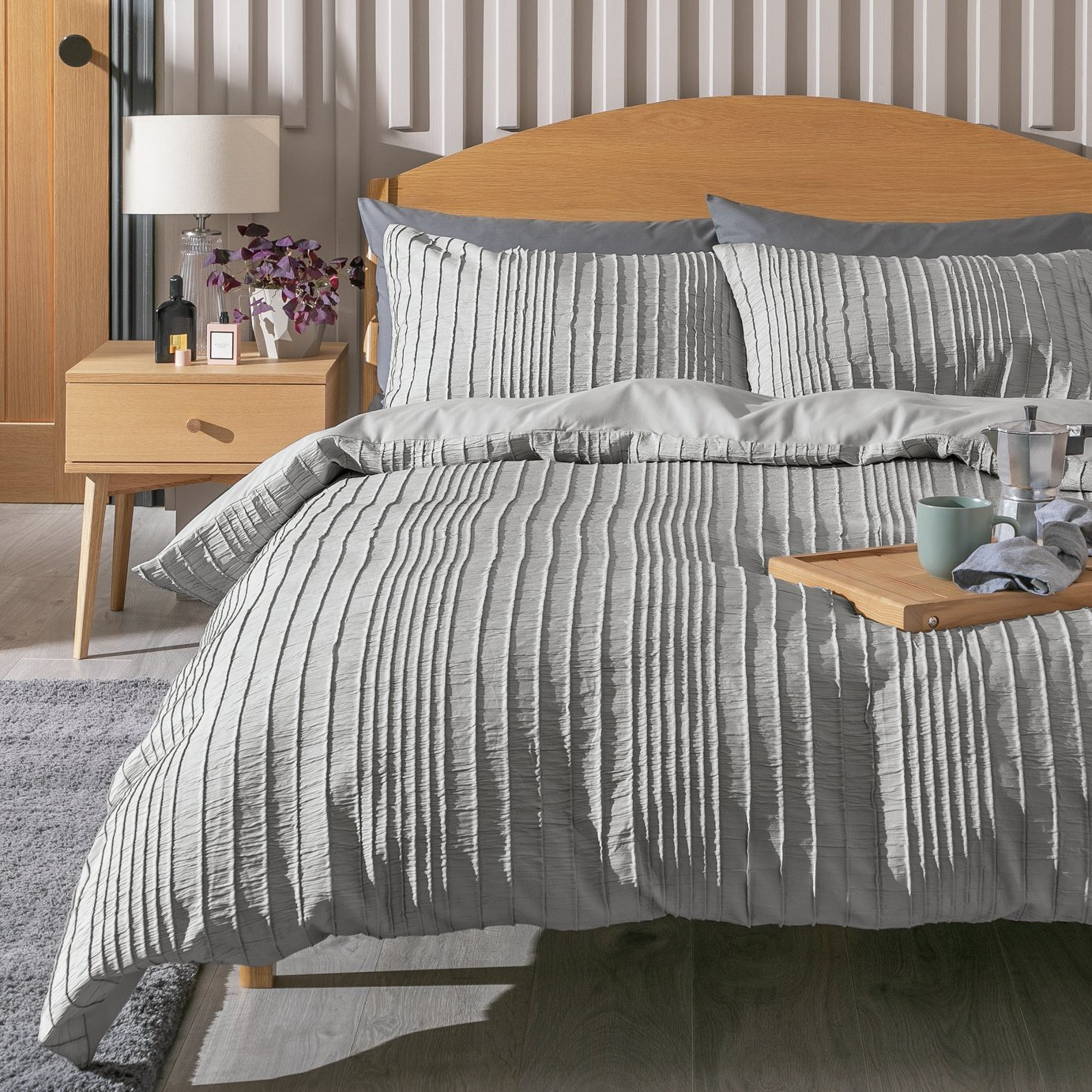 Habitat Crinkle Grey Bedding Set - Single by Argos | ufurnish.com