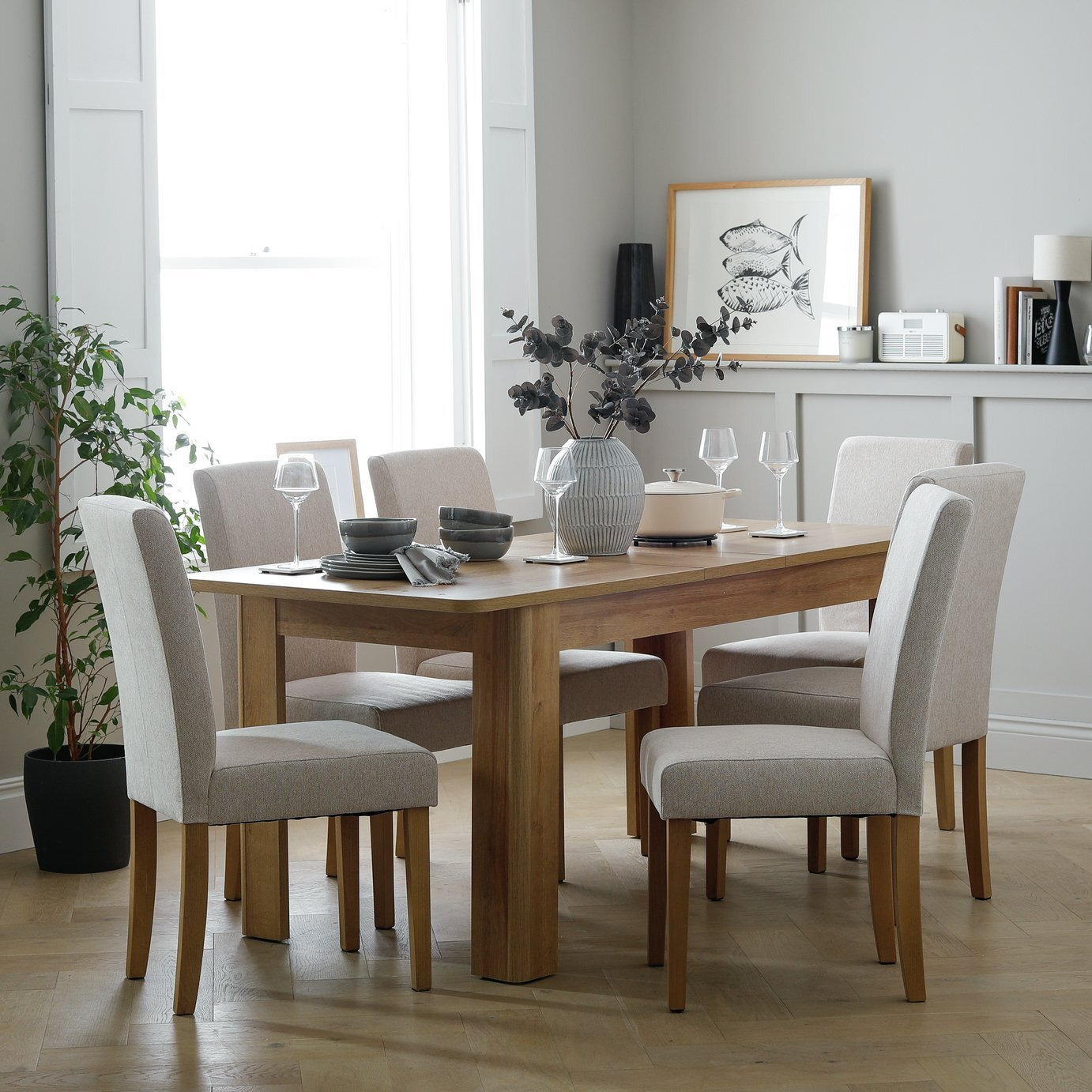 Argos Home Miami Oak Curve Dining Table 6 Cream Chairs by Argos ufurnish